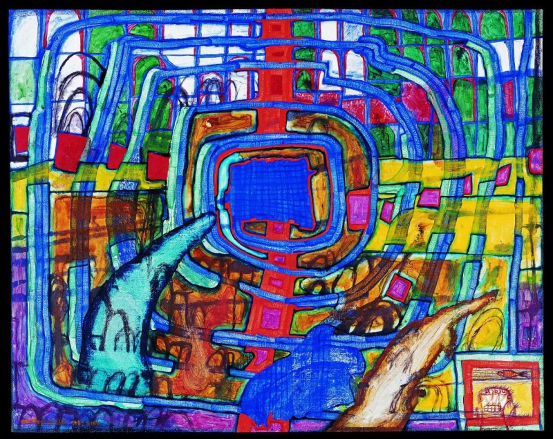 Hundertwasser - SPIRALE AUX LARMES AVEC KITO AU COIN